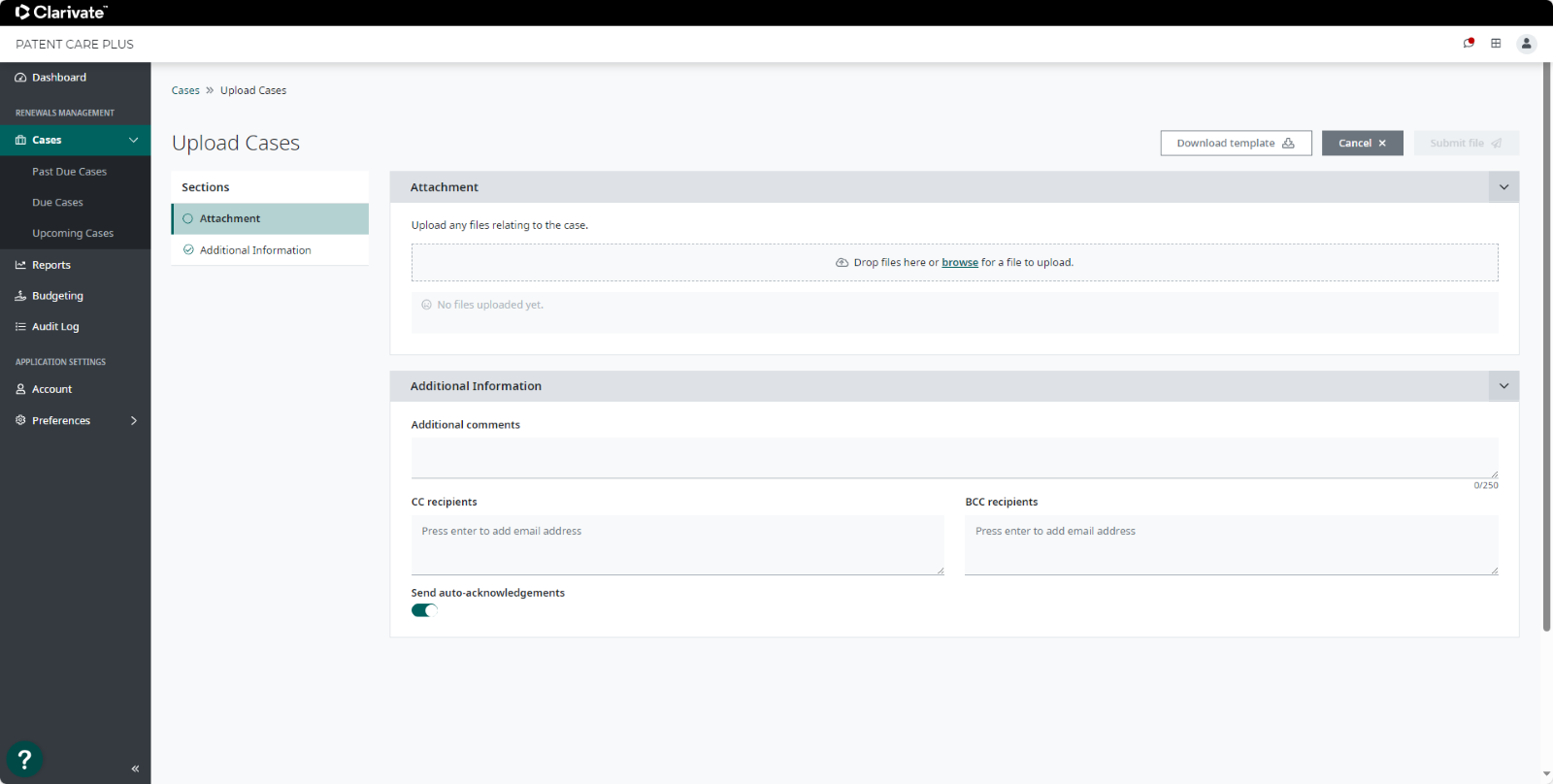 Upload Cases – Patent Care+